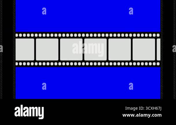a film strip with gray squares on a blue background and black borders ...
