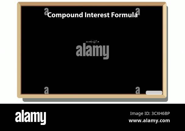 the image shows the compound interest formula written on a blackboard ...