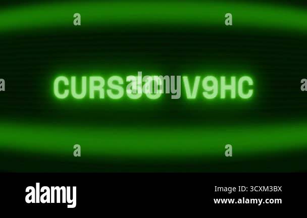 Old green CRT screen showing text CURSED MARK appearing in random ...