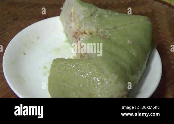 Traditional Chung cake on Tet holiday in Vietnam Stock Video Footage ...