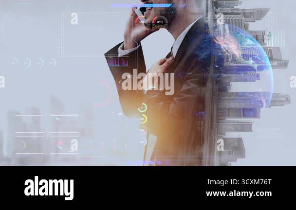 High-tech global network connection interface showing worldwide digital ...