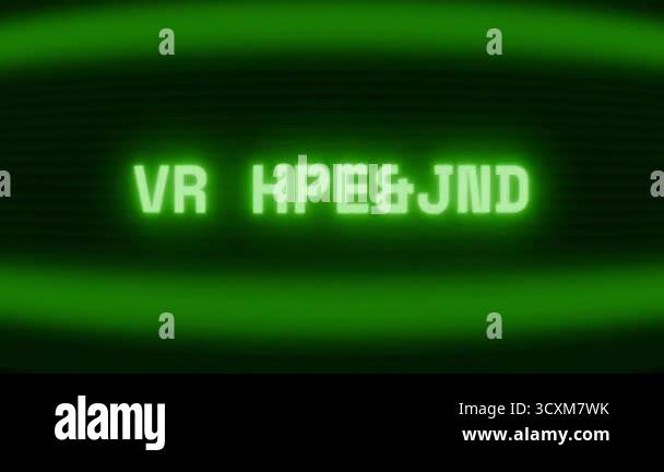 Old green CRT screen showing text VR HEADSET appearing in random glitch ...