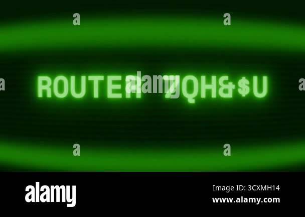 Old green CRT screen showing text ROUTER ONLINE appearing in random ...