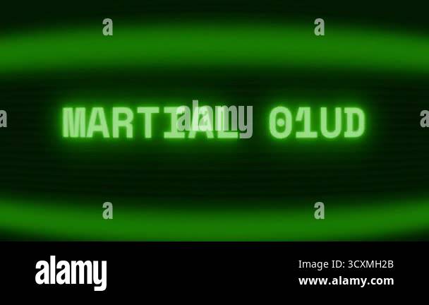 Old green CRT screen showing text MARTIAL ARTS appearing in random ...