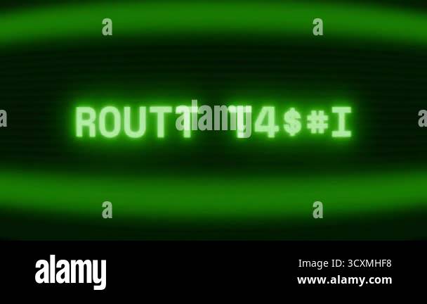 Old green CRT screen showing text ROUTE ERROR appearing in random ...