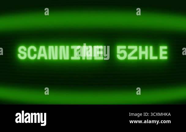 Old green CRT screen showing text SCANNING FILES appearing in random ...