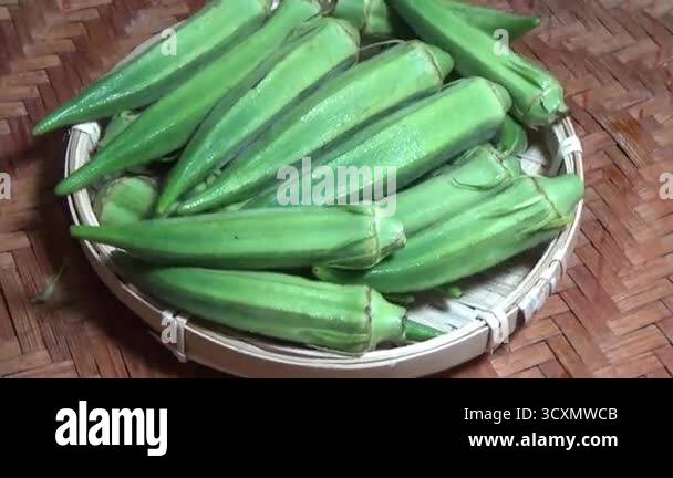 okra in the basket Stock Video Footage - Alamy