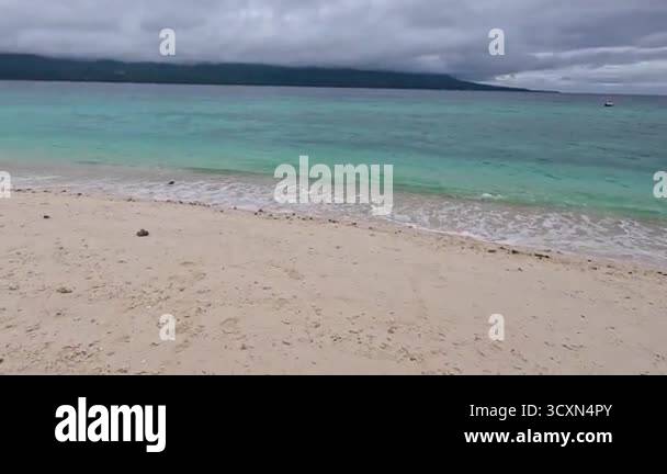 Point of view walking around tropical sandbar island, Mantique Island ...
