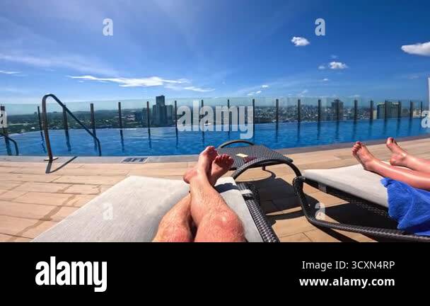 Point of view from top of hotel roof top pool in Manila, Philippines ...