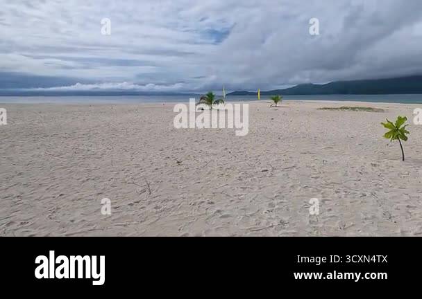 Point of view walking around tropical sandbar island, Mantique Island ...