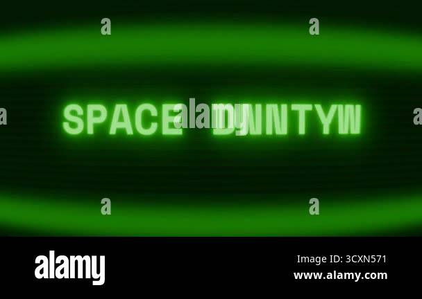 Old green CRT screen showing text SPACE DEBRIS appearing in random ...