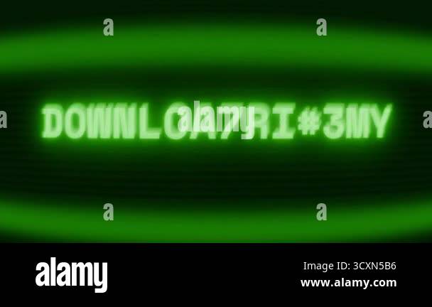 Old green CRT screen showing text DOWNLOADING... appearing in random ...
