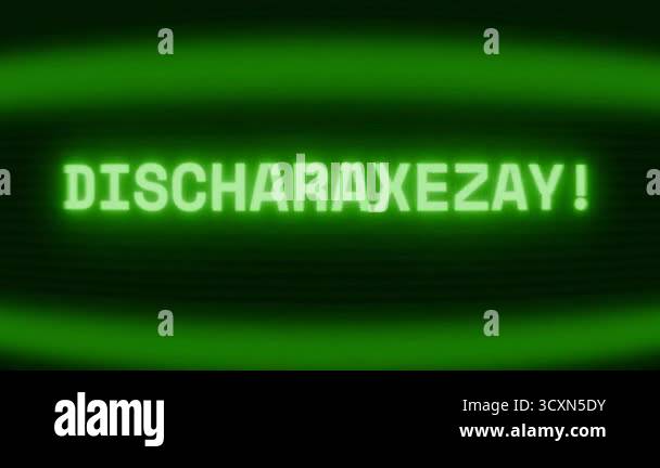 Old green CRT screen showing text DISCHARGING... appearing in random ...