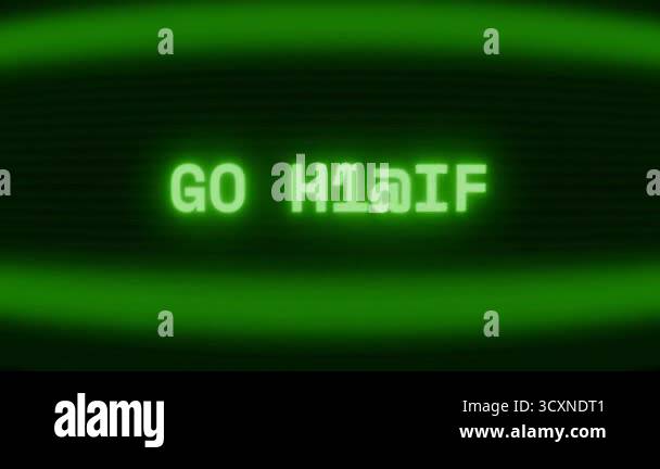 Old green CRT screen showing text GO HOME! appearing in random glitch ...