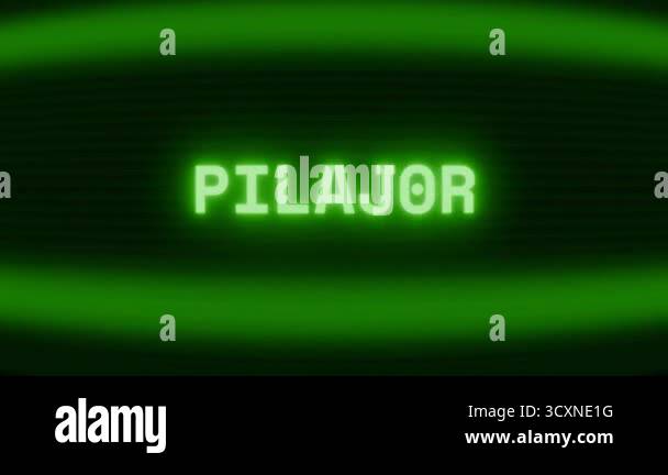 Old green CRT screen showing text PILATES appearing in random glitch ...