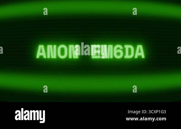 Old green CRT screen showing text ANON LOGIN appearing in random glitch ...