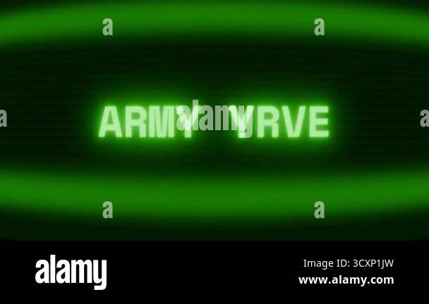 Old green CRT screen showing text ARMY BASE appearing in random glitch ...