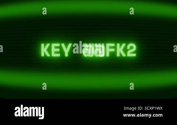 Old green CRT screen showing text KEY FOUND appearing in random glitch ...