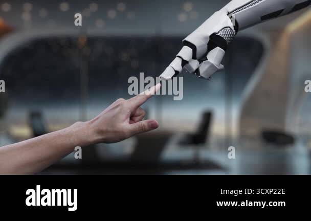 A modern workspace showcases a holographic user interface featuring artificial intelligence data ...