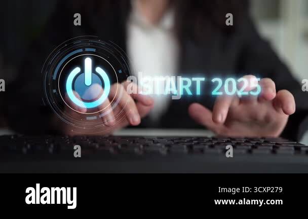Start 2025 concept with futuristic power button symbolizing fresh ...