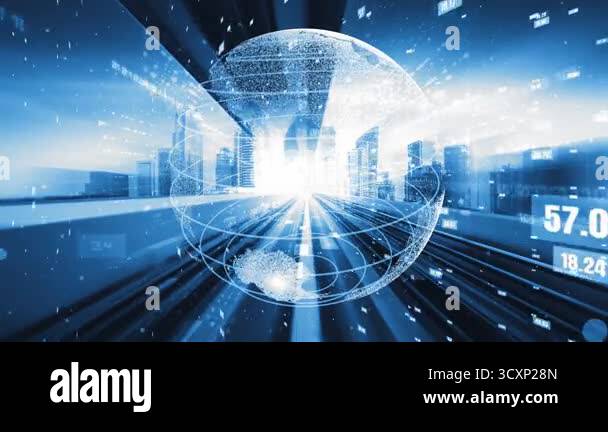 Futuristic global network and tacit digital data transfer 3D graphic ...