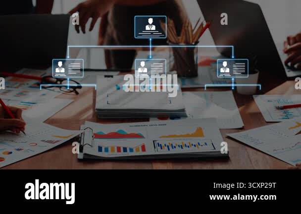 A modern organizational chart displayed digitally, showing teamwork and ...
