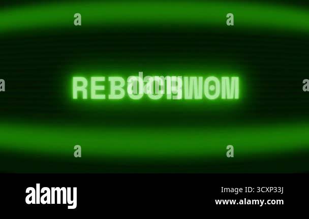 Old green CRT screen showing text REBOOTING appearing in random glitch and coding style Stock ...