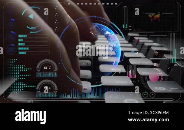 High-tech global network connection interface showing worldwide digital ...