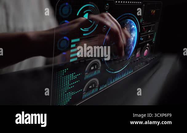 High-tech global network connection interface showing worldwide digital ...