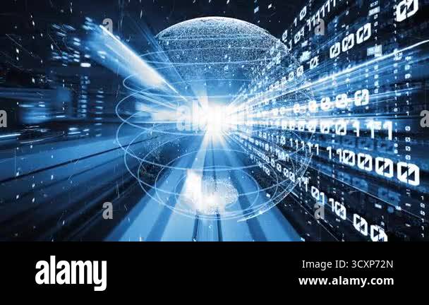 Futuristic global network and tacit digital data transfer 3D graphic ...
