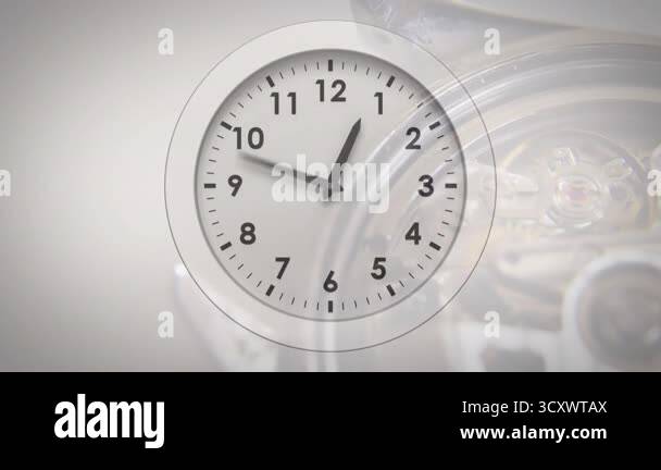 Animation of clock moving over clock mechanism. Time passing by, clocks ...