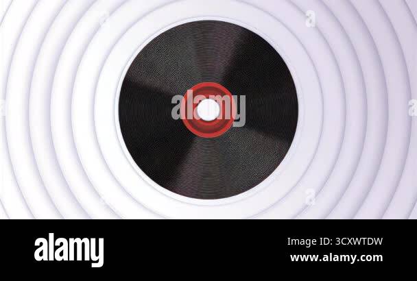 On start stylized vinyl disc spinning clockwise against white ripple ...