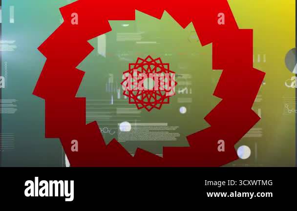 Animation of red rectangles forming circle against data, graphs, charts ...