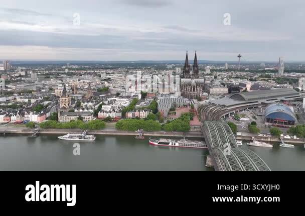 Cologne City Cathedral, Central Train Station, Hbf, Rhine River ...