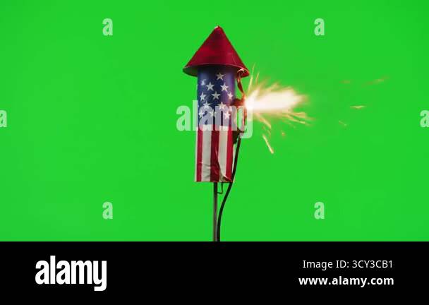 American Flag Firework Rocket with Burning Fuse on Green Screen Stock ...