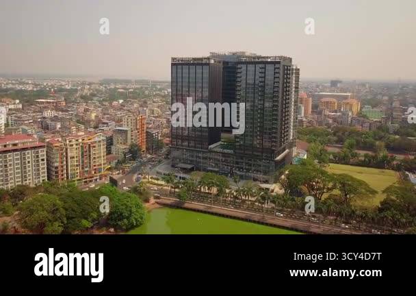 Futuristic aerial view panorama of developing Yangon city , Aerial view ...