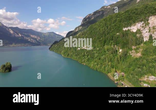 The beautiful Interlaken valley and Thunersee lake, Beatiful river at ...