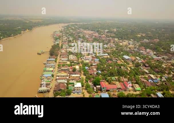 Futuristic aerial view panorama of developing Yangon city , Aerial view ...