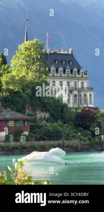 The beautiful Interlaken valley and Thunersee lake, Beatiful river at ...