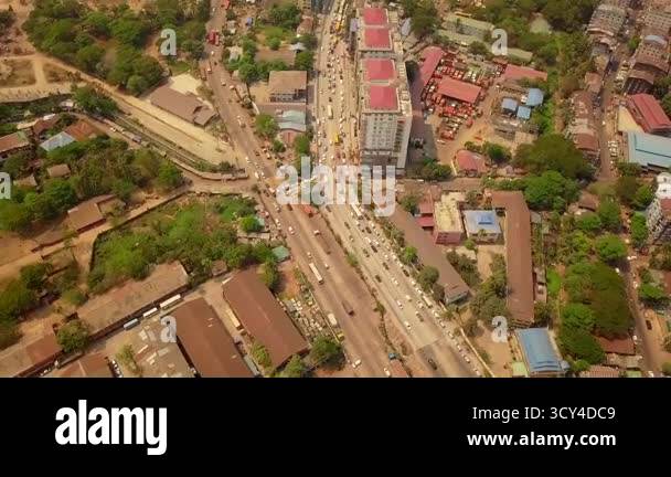 Futuristic aerial view panorama of developing Yangon city , Aerial view ...