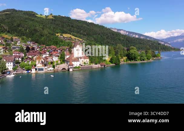 The beautiful Interlaken valley and Thunersee lake, Beatiful river at ...