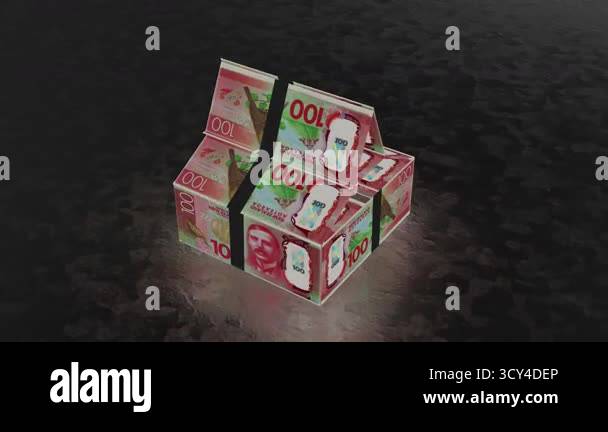 House model built from New Zealand 100 dollar banknotes wrapped with ...