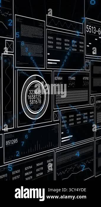 Displaying digital data, animation of futuristic interface with numbers ...