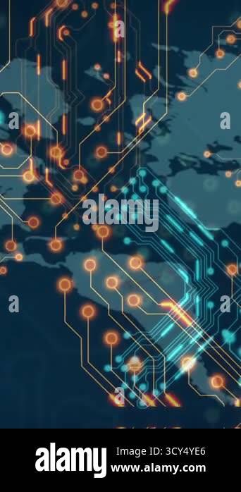 Animation of digital network connections overlaying world map with ...