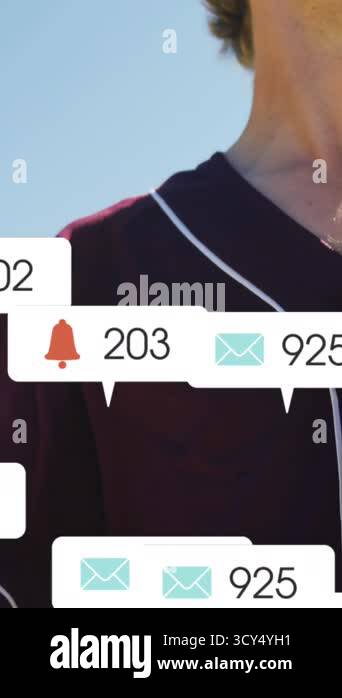 Animation of multiple notification bars over caucasian male baseball ...