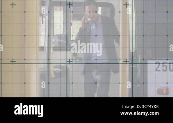 Bus driver sitting while doors opening businessman boarding with phone ...
