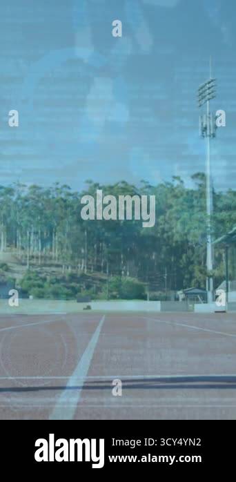 Animation of data processing over disabled african american male runner ...