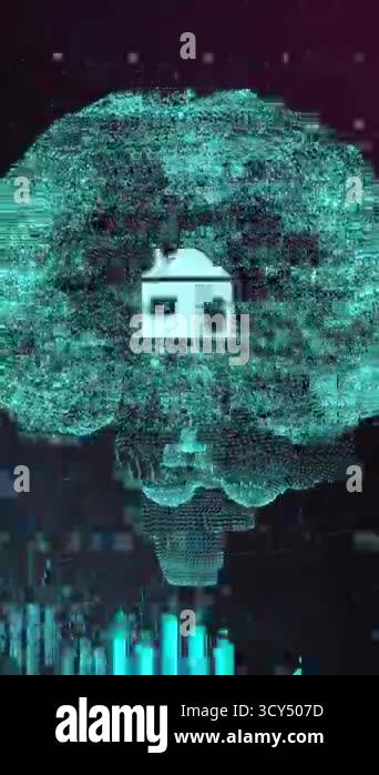 Animation of ai data processing and brain over black background. Global ...