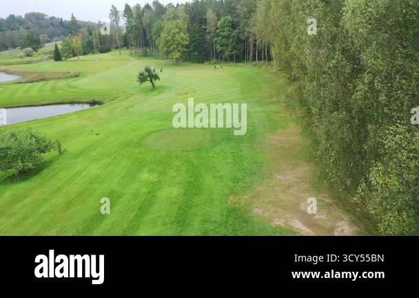Sigulda, Latvia - October 7, 2025 - Aerial view of a golf course ...