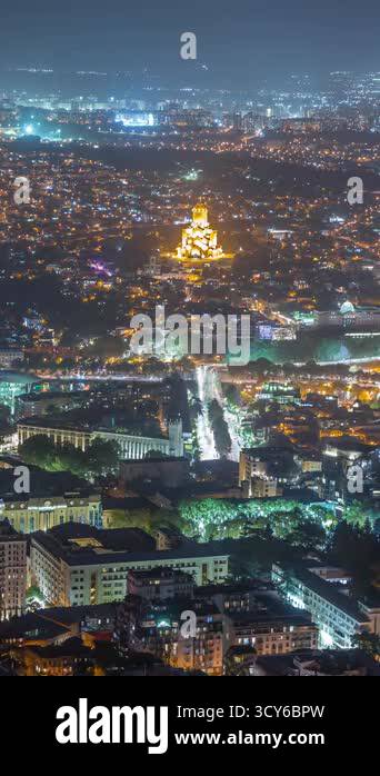 Illuminated Tsminda Sameba Cathedral or Holy Trinity Cathedral of ...